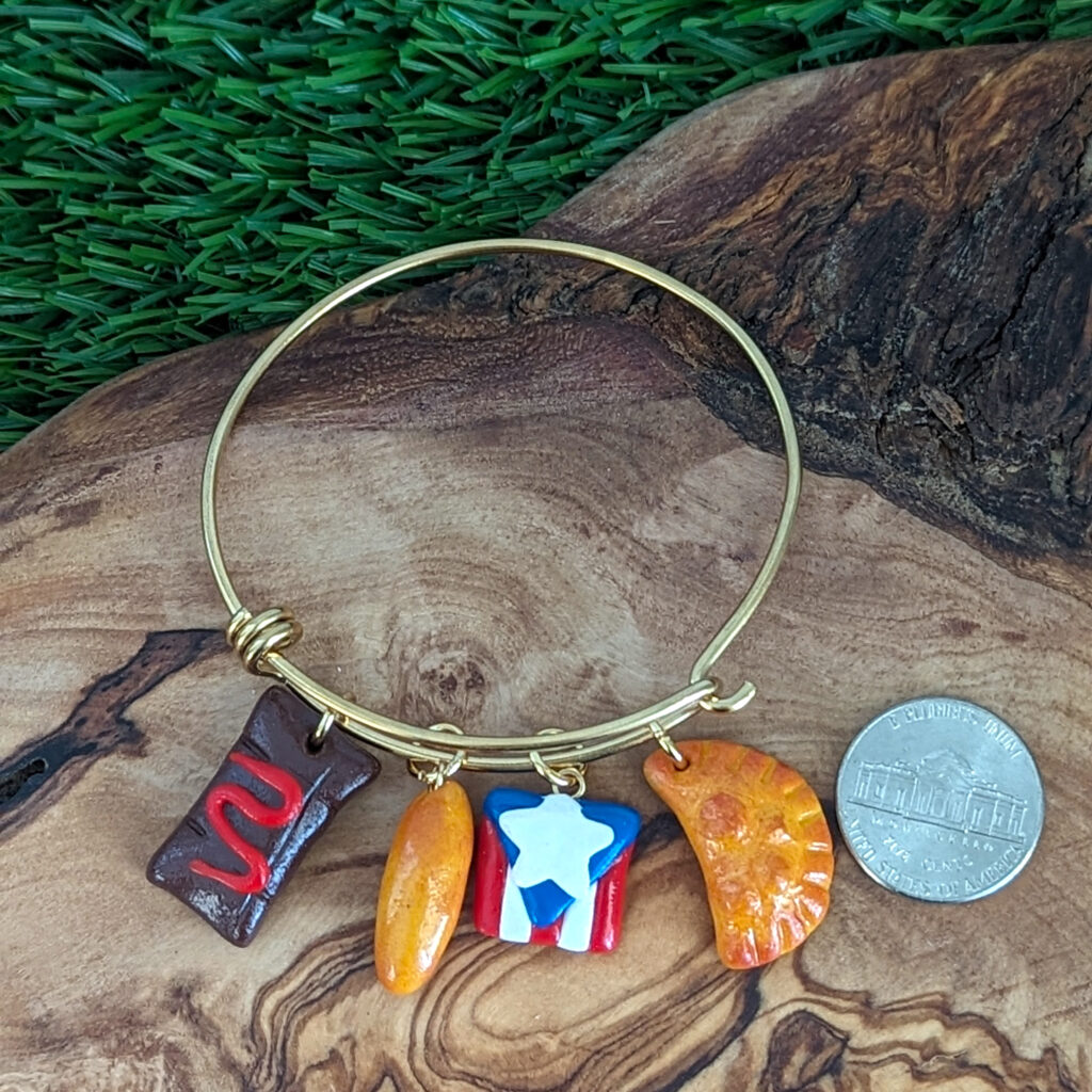 Puerto Rico Handmade Flag Food Charm Bracelet, Boricua Jewelry