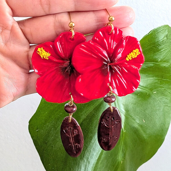 Taino-Inspired Flor De Maga Earrings With Rhombus Hooks - Positive Mensajes