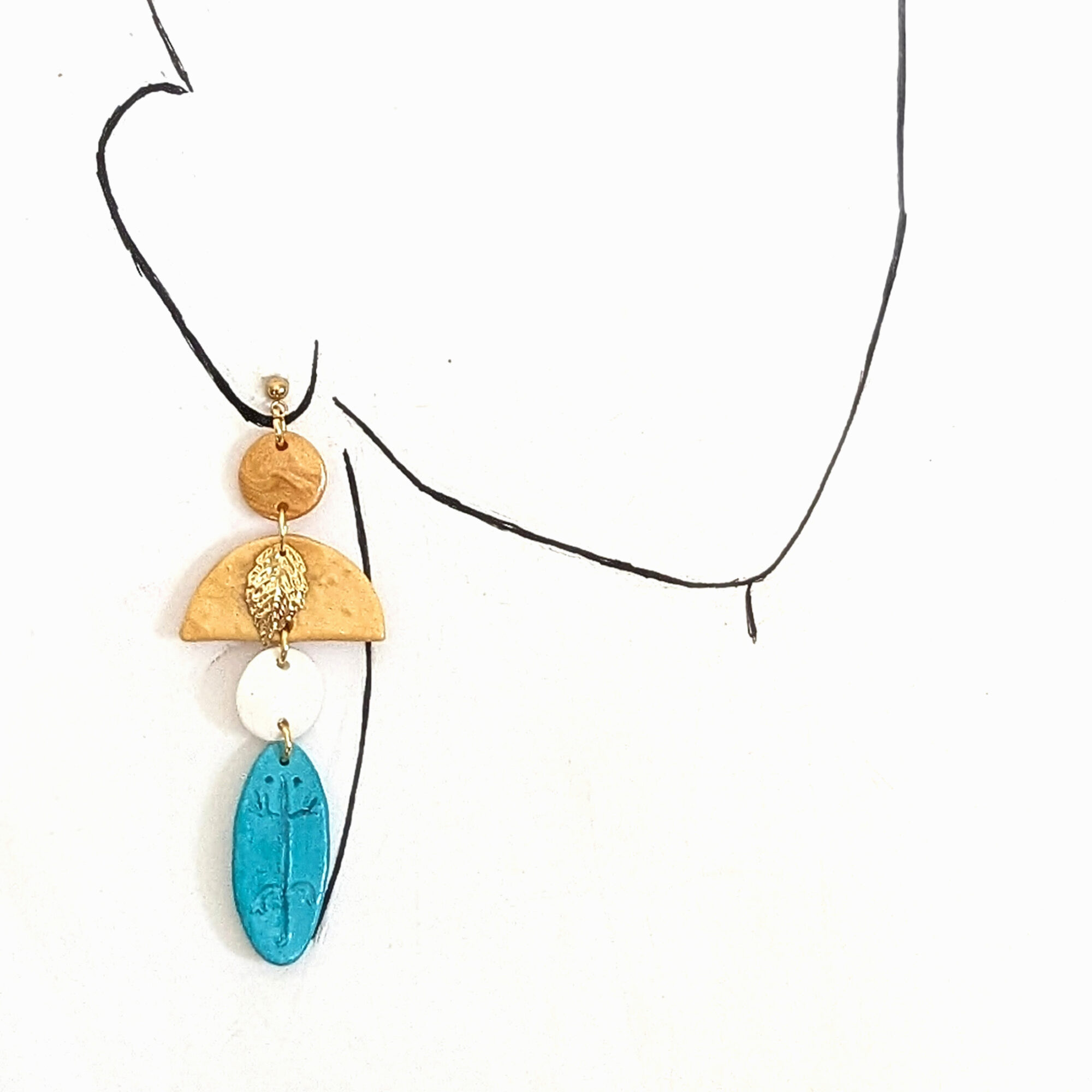 Indigenous Taino-Inspired Long Earrings with Golden Leaf Accent ...