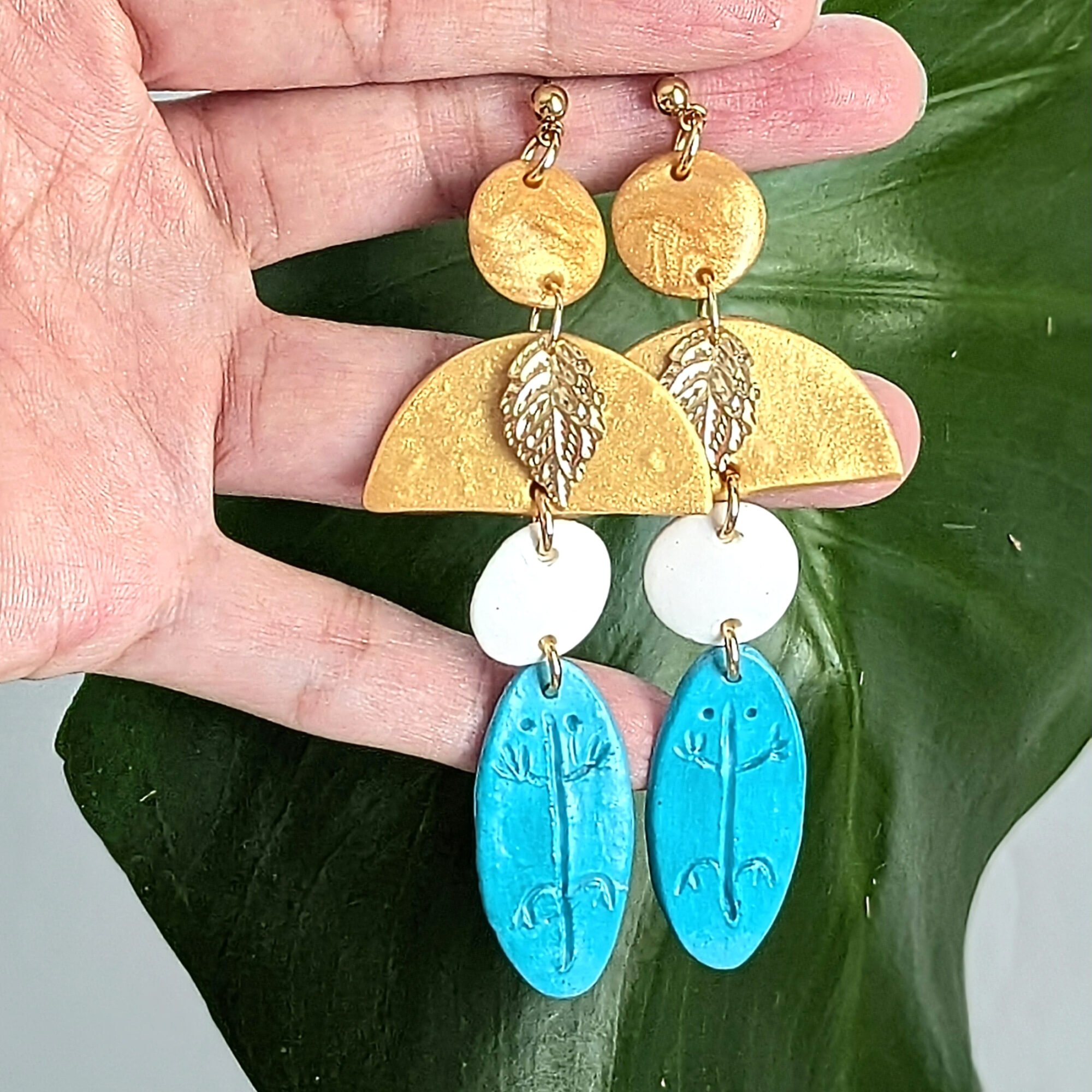 Indigenous Taino-Inspired Long Earrings with Golden Leaf Accent ...